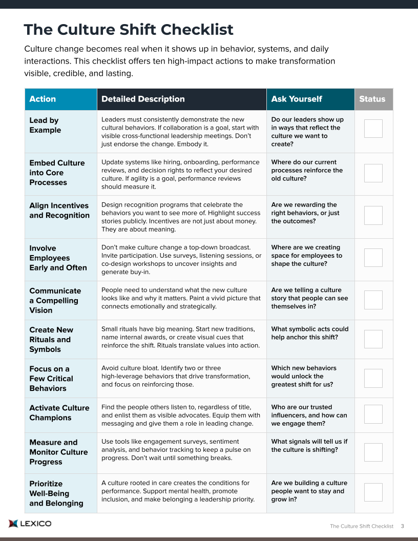 Culture Shift Checklist for Leaders